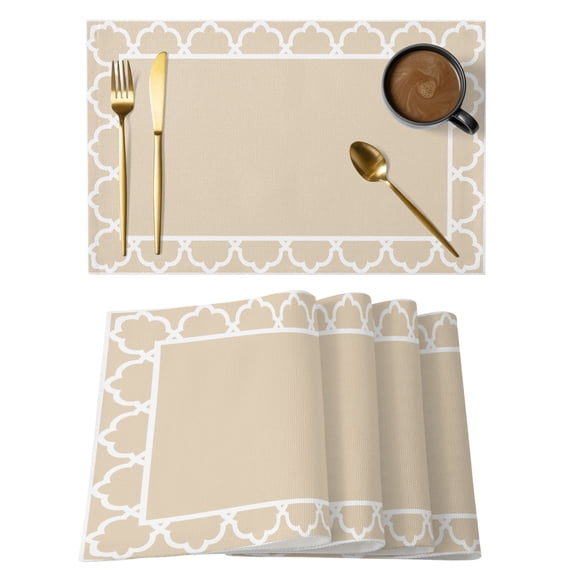 Beige Cotton Linen Placemats Set of 12, Geometric Morocco Printed ...