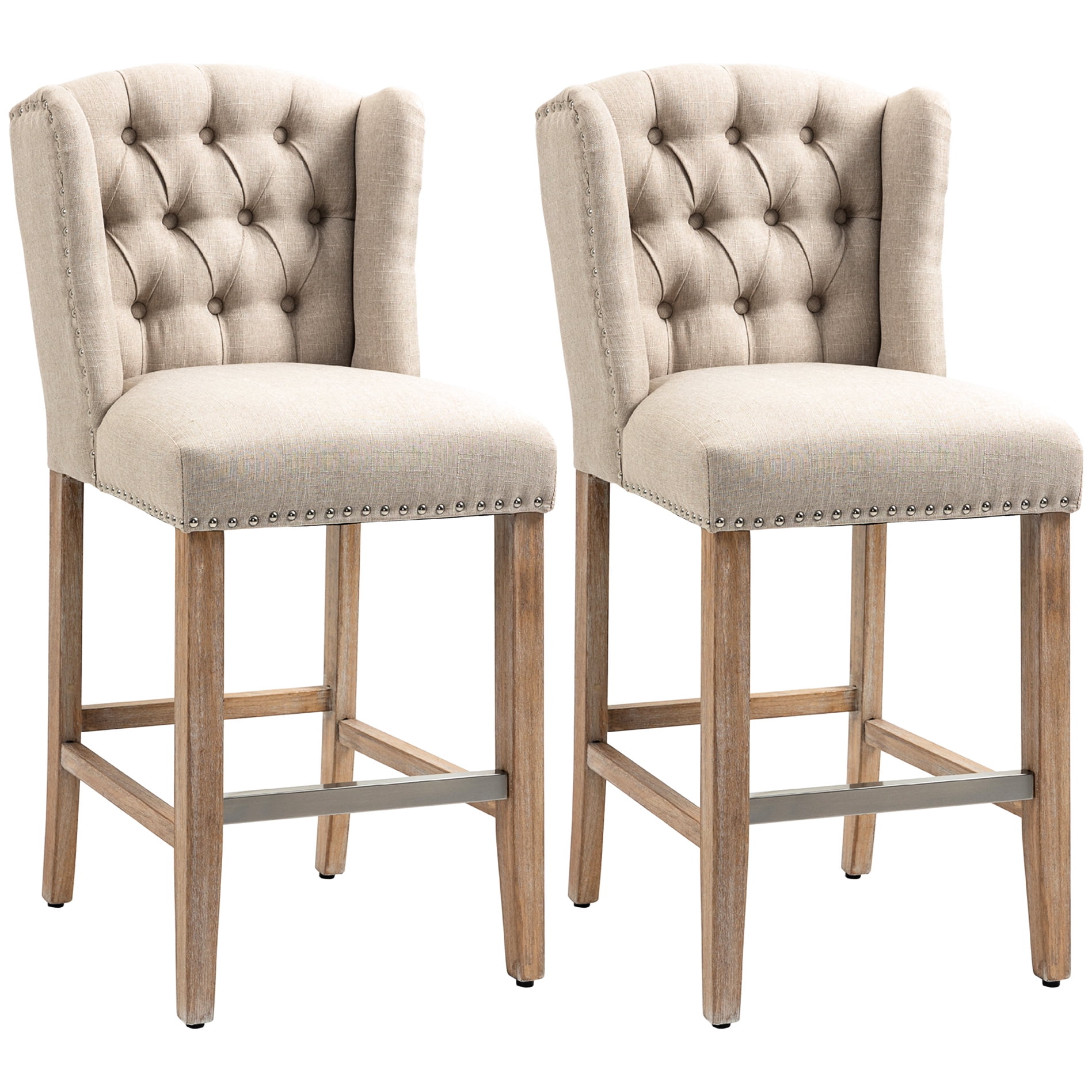 Beige Counter Height Bar Stools ( Of 2) - Thick Foam Padding & Solid ...