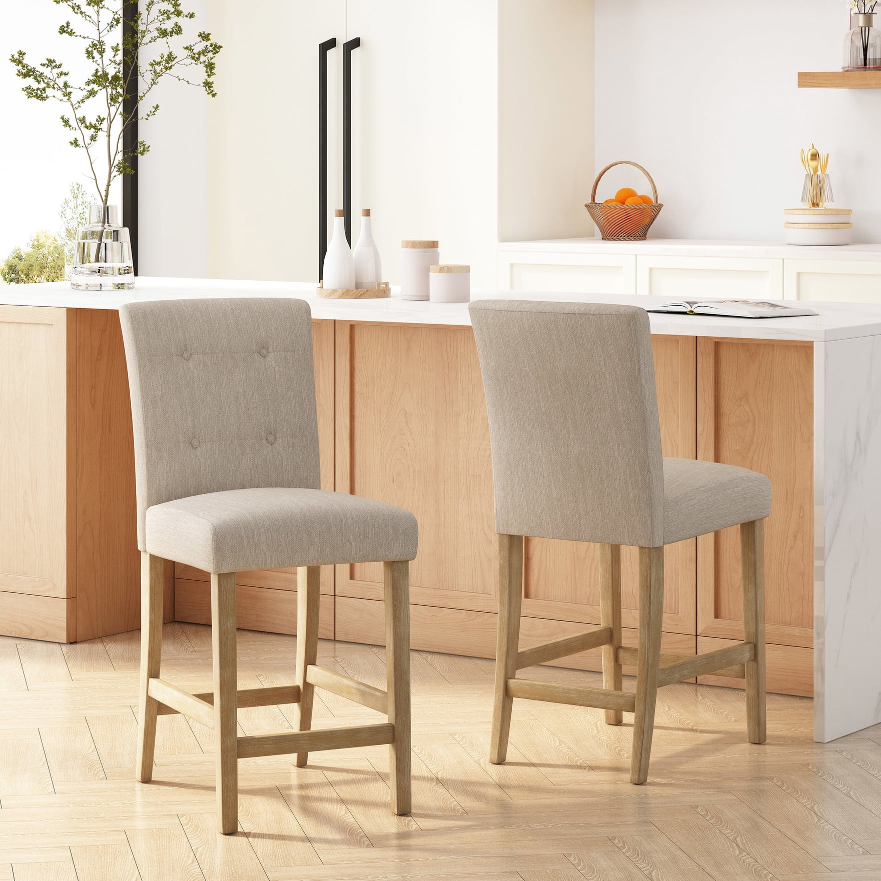 Beige Counter Stools, Set of 2 - Add Comfort and Style to Kitchen Space ...
