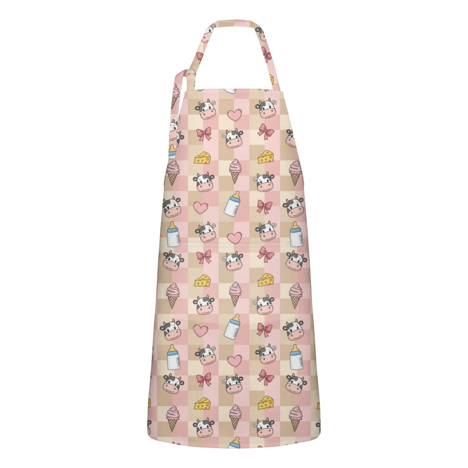 Beige Cow Checker Pattern Apron-Garden Aprons for Women with Pockets ...
