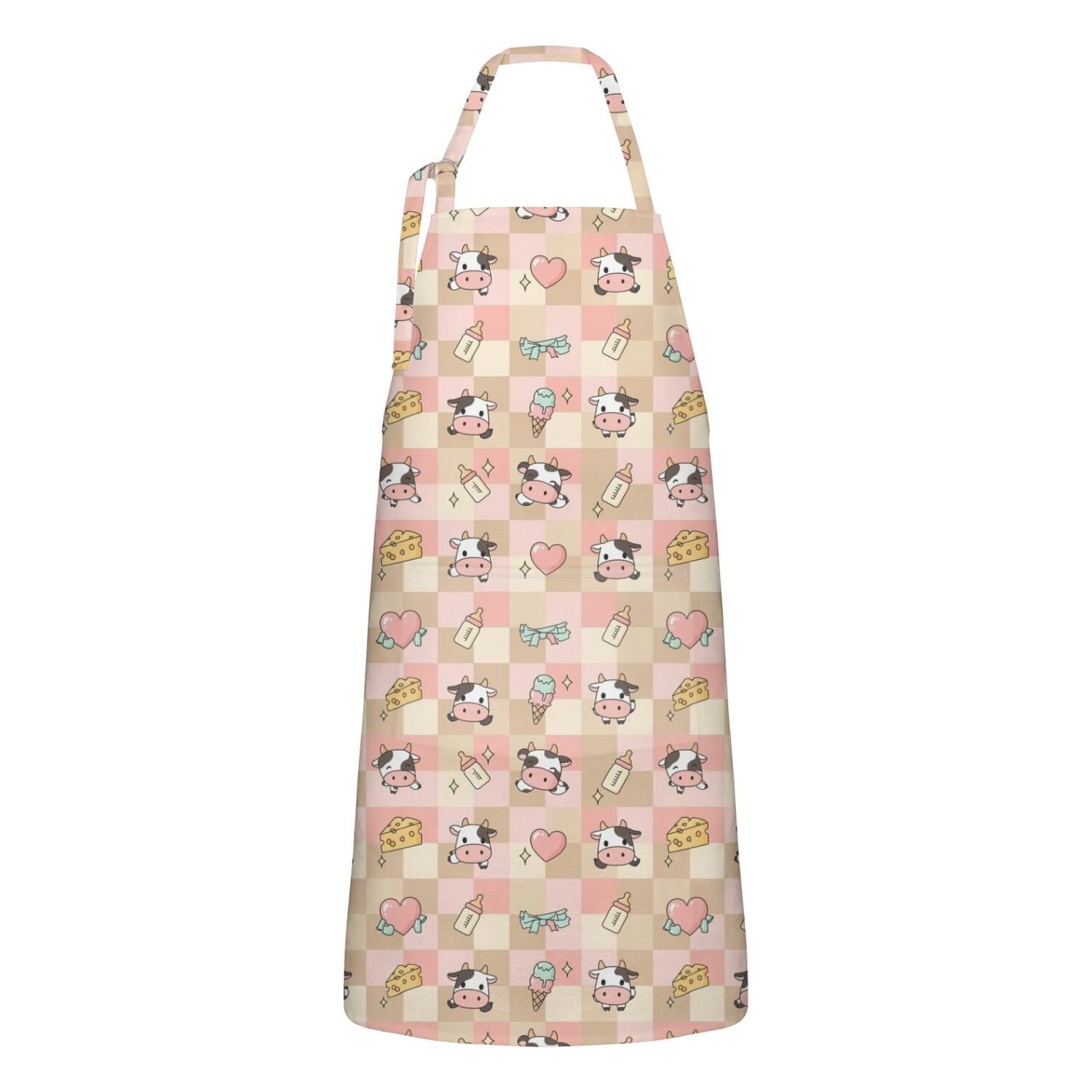 Beige Cow Checker Pattern Apron-Garden Aprons for Women with Pockets ...
