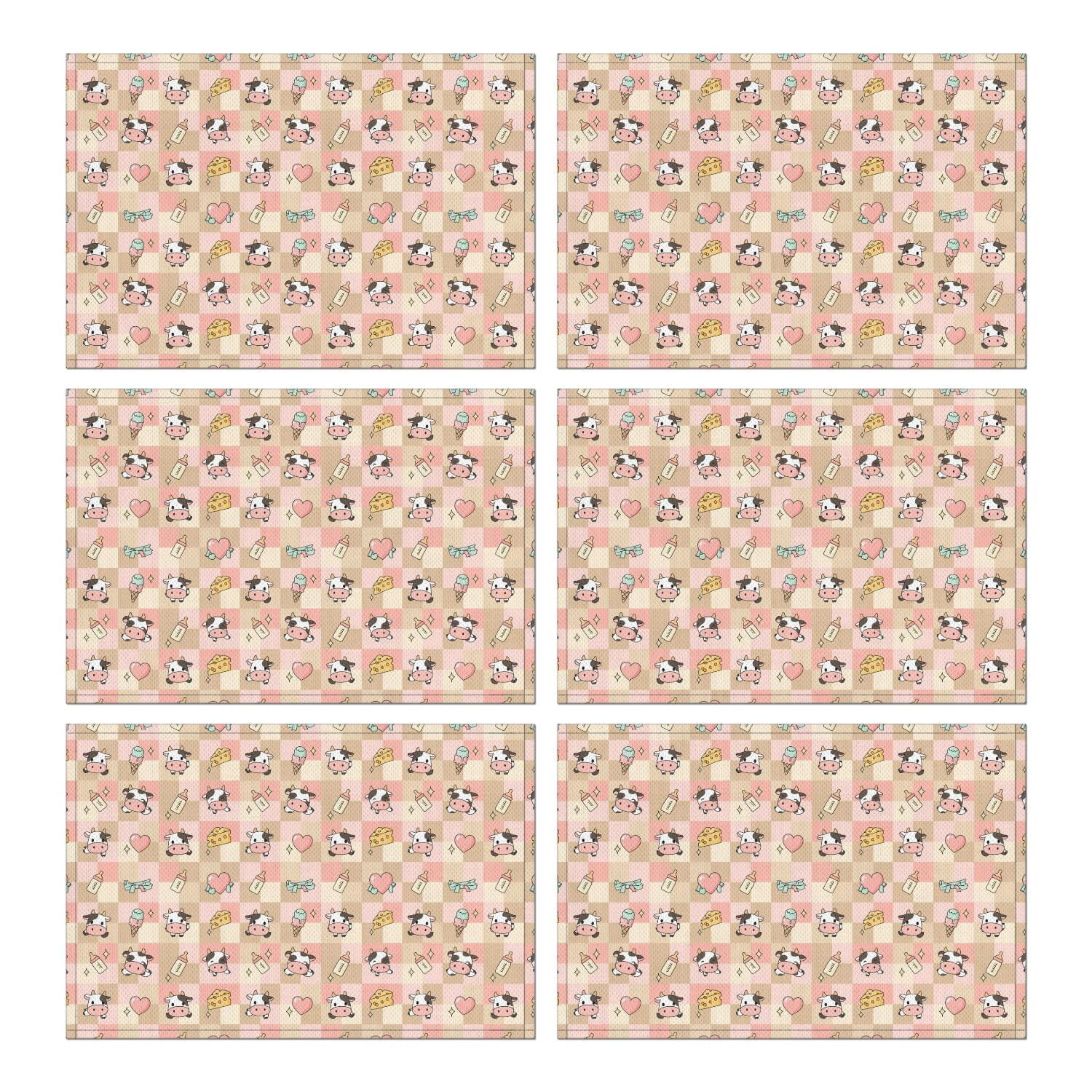 Beige Cow Checker Pattern Summer Placemats Table Placemats Set Of 6 ...