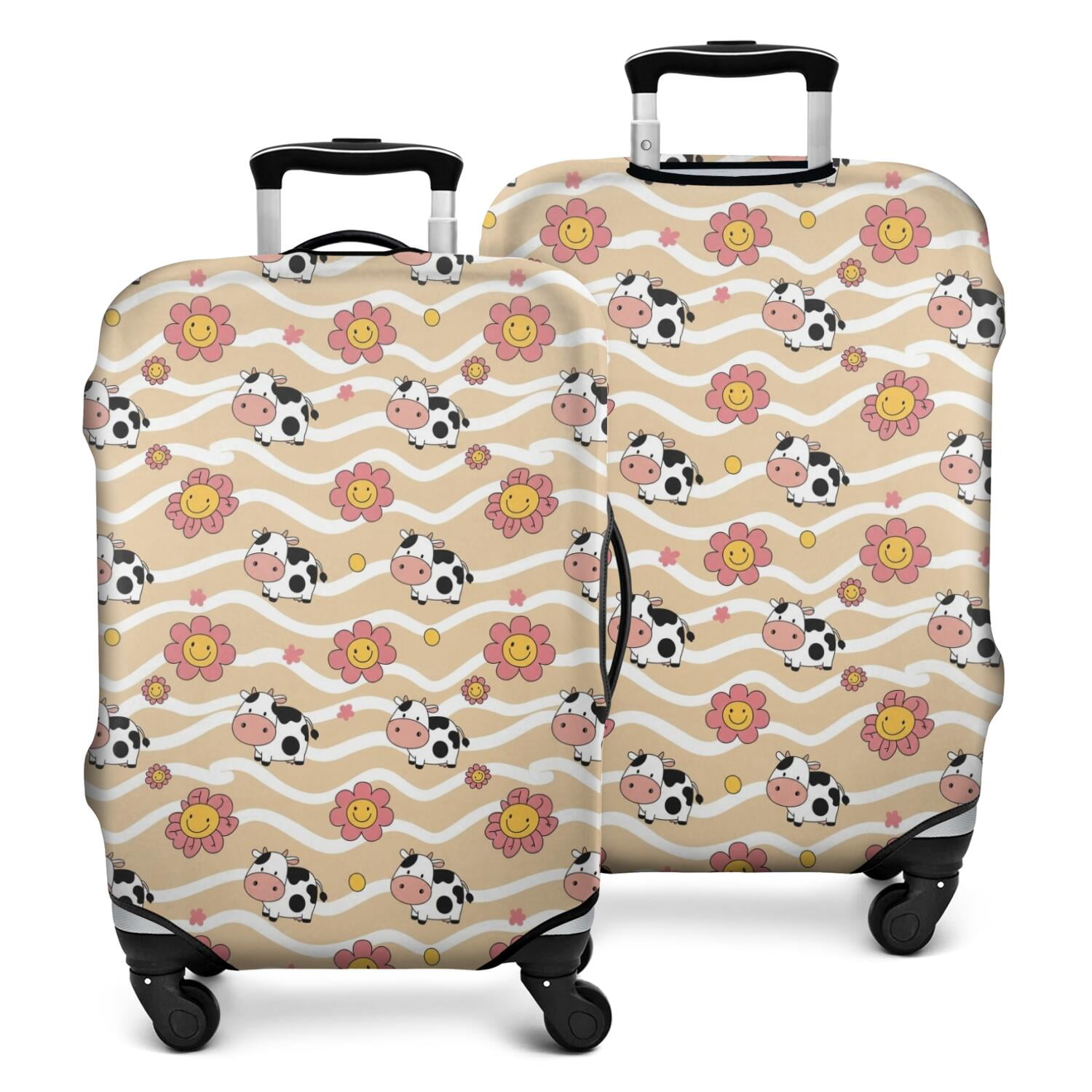 Beige Cow Flower Wave Pattern Luggage Cover Fashion Suitcase Cover ...
