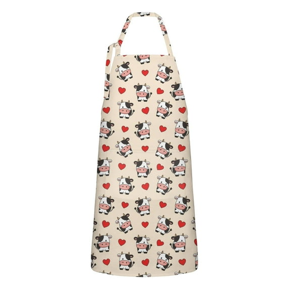 Beige Cow Heart Pattern Apron-Garden Aprons for Women with Pockets ...