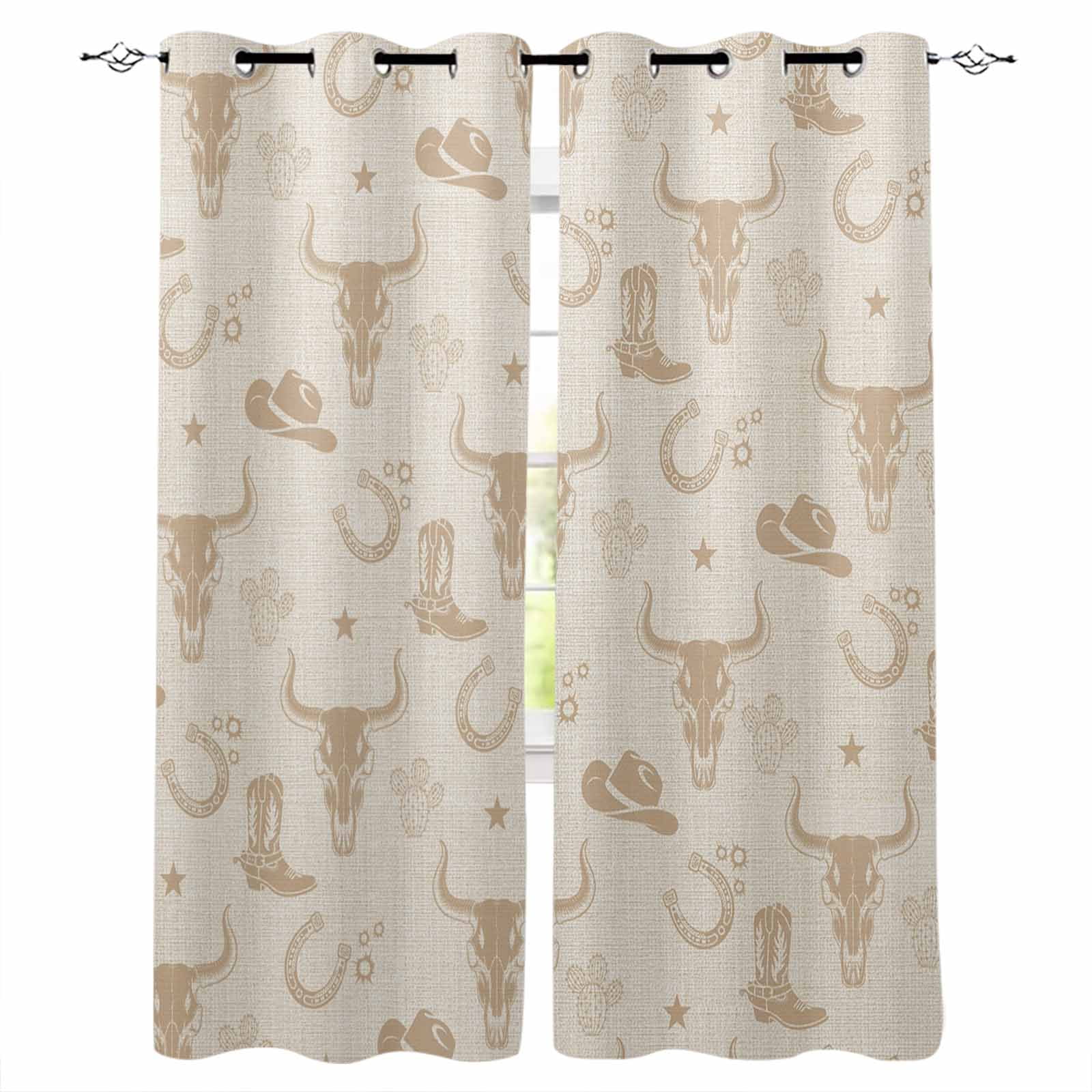 Beige Cow Skull Blackout Curtains for Bedroom, Southwestern Vintage ...