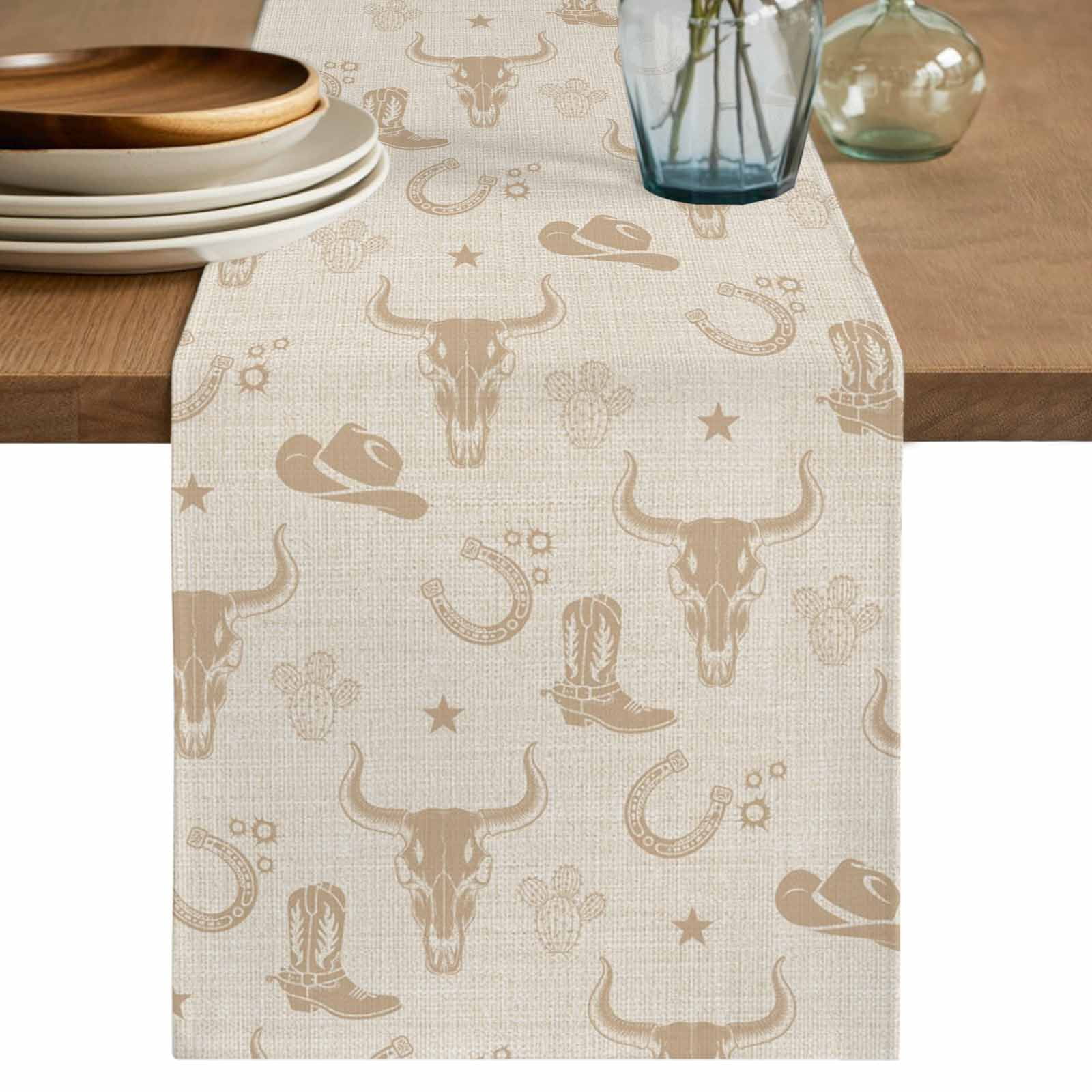 Beige Cow Skull Table Runner 72 Inches, Southwestern Vintage Cowboy ...