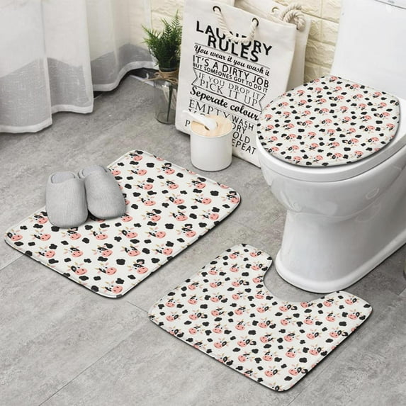 Beige Cow Spot Pattern Bathroom Rugs Sets 3 Piece,Toilet Cover Set ...