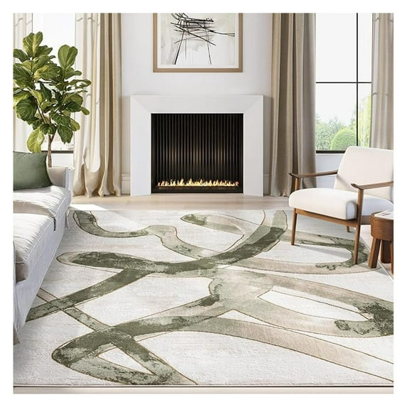Beige Cream Green Graffiti Washable Area Rug – 6' x 9' – Abstract ...