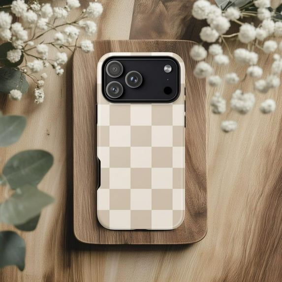 Beige Cream Muted Neutrals Checkered Phone Case with iPhone 17 to 11 ...