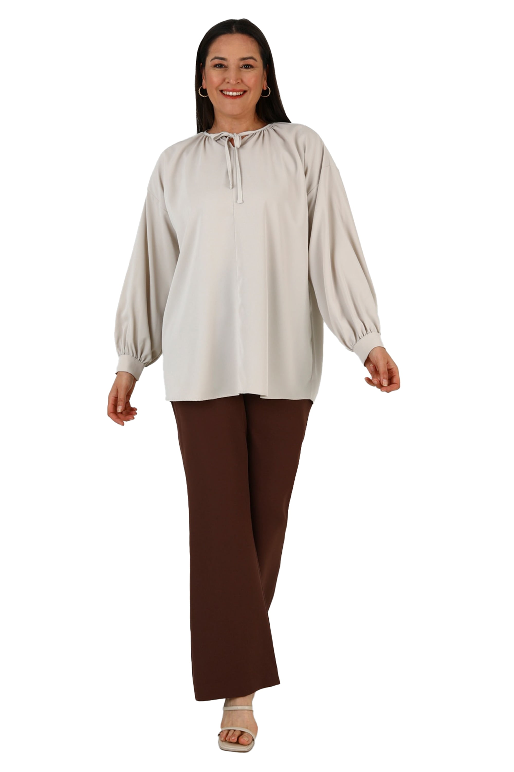 Beige - Crew neck - Plus Size Blouse - Alia - Walmart.com