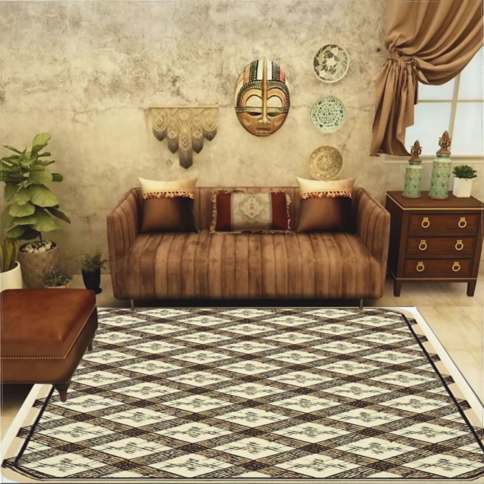 Beige Crisscross Patterned Card Back Living Room ration Nordic Carpets ...