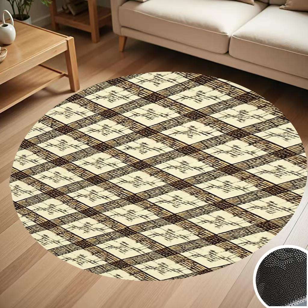 Beige Crisscross Patterned Card Back Round Carpet Living Room Bedroom ...