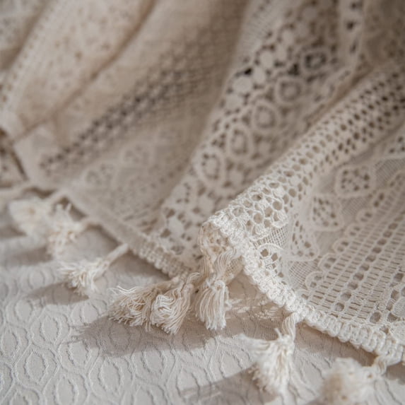 Beige Crochet 59"W x 96"L (Pack of 1) Semi-Sheer Boho Crochet Lace ...