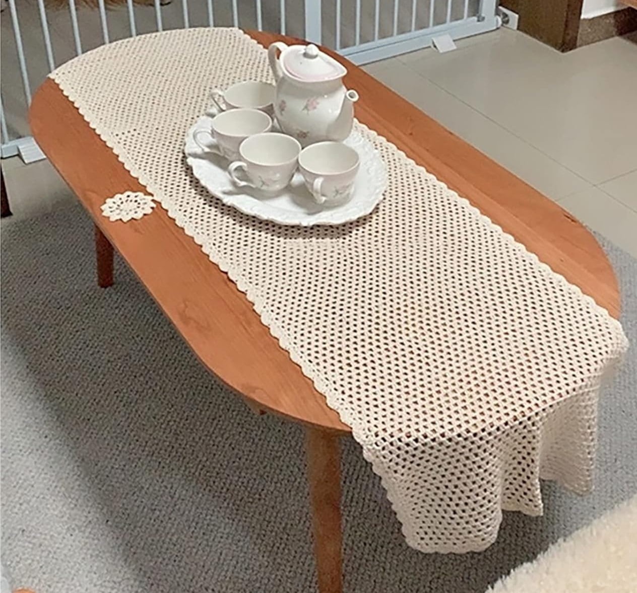 Beige Crochet Cotton Tablecloth Doilies Table Cover Protector Rectangle ...