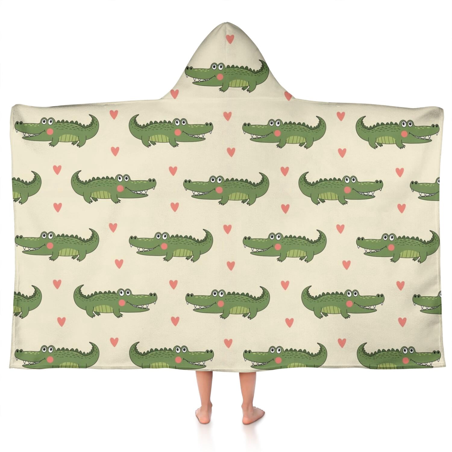 Beige Crocodiles Hearts Pattern Hooded Bath Towel，50"x30" for Ages 3 To ...