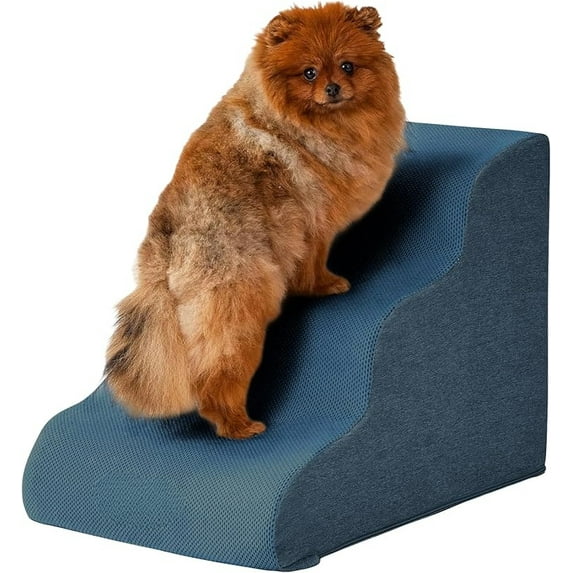 Beige Curved Dog Stairs Ramp for High Beds 28.7" H, 5-Step Dog Steps ...