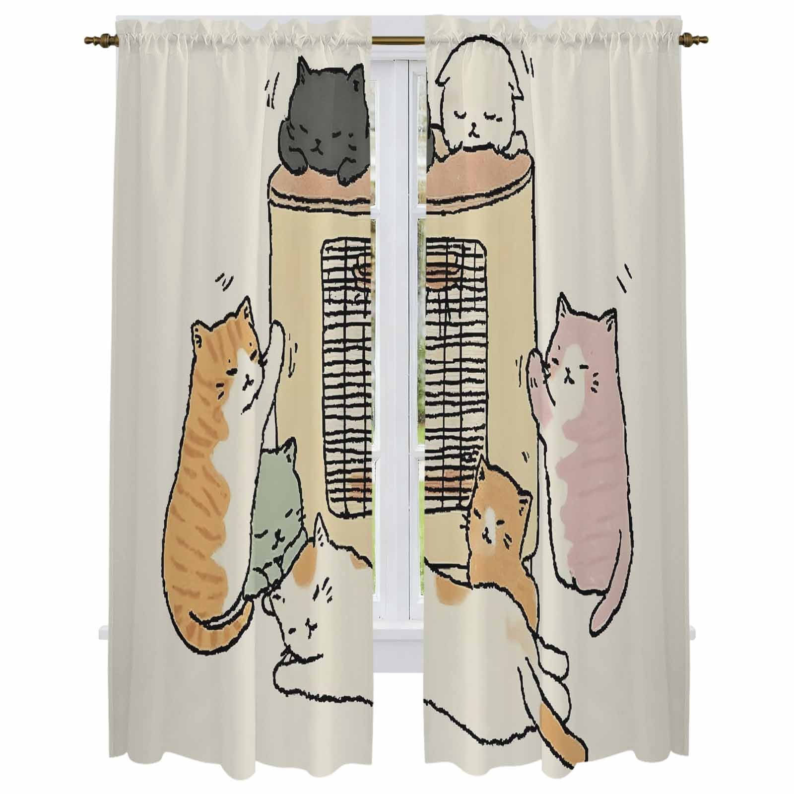 Beige Cute Cat Kitchen Curtain for Berdoom Living Room Cafe 72 Inch ...