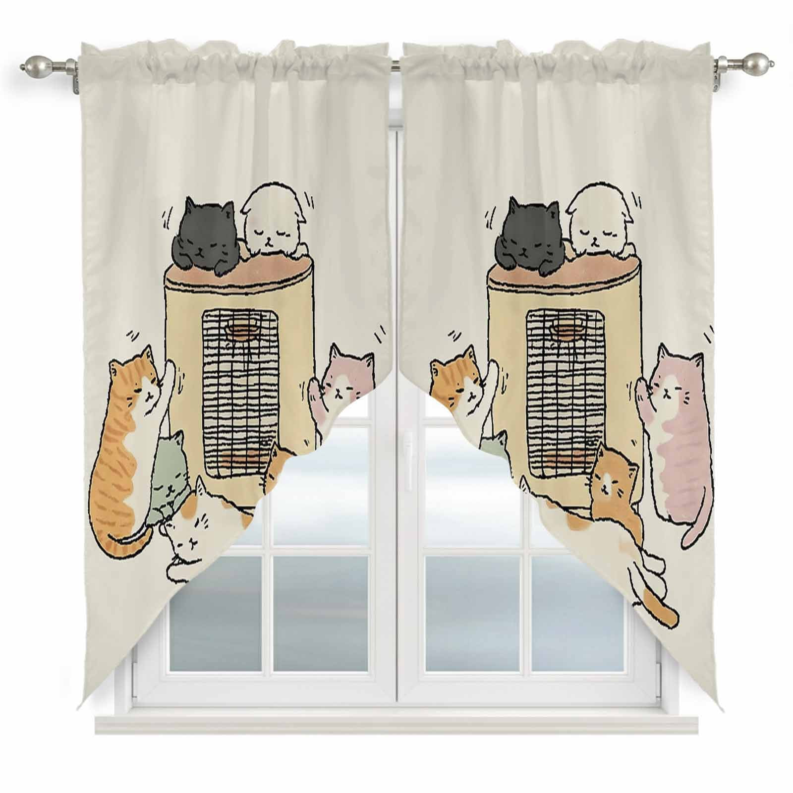 Beige Cute Cat Swag Curtains for Kitchen/Bedroom/Living Room, Cartoon ...