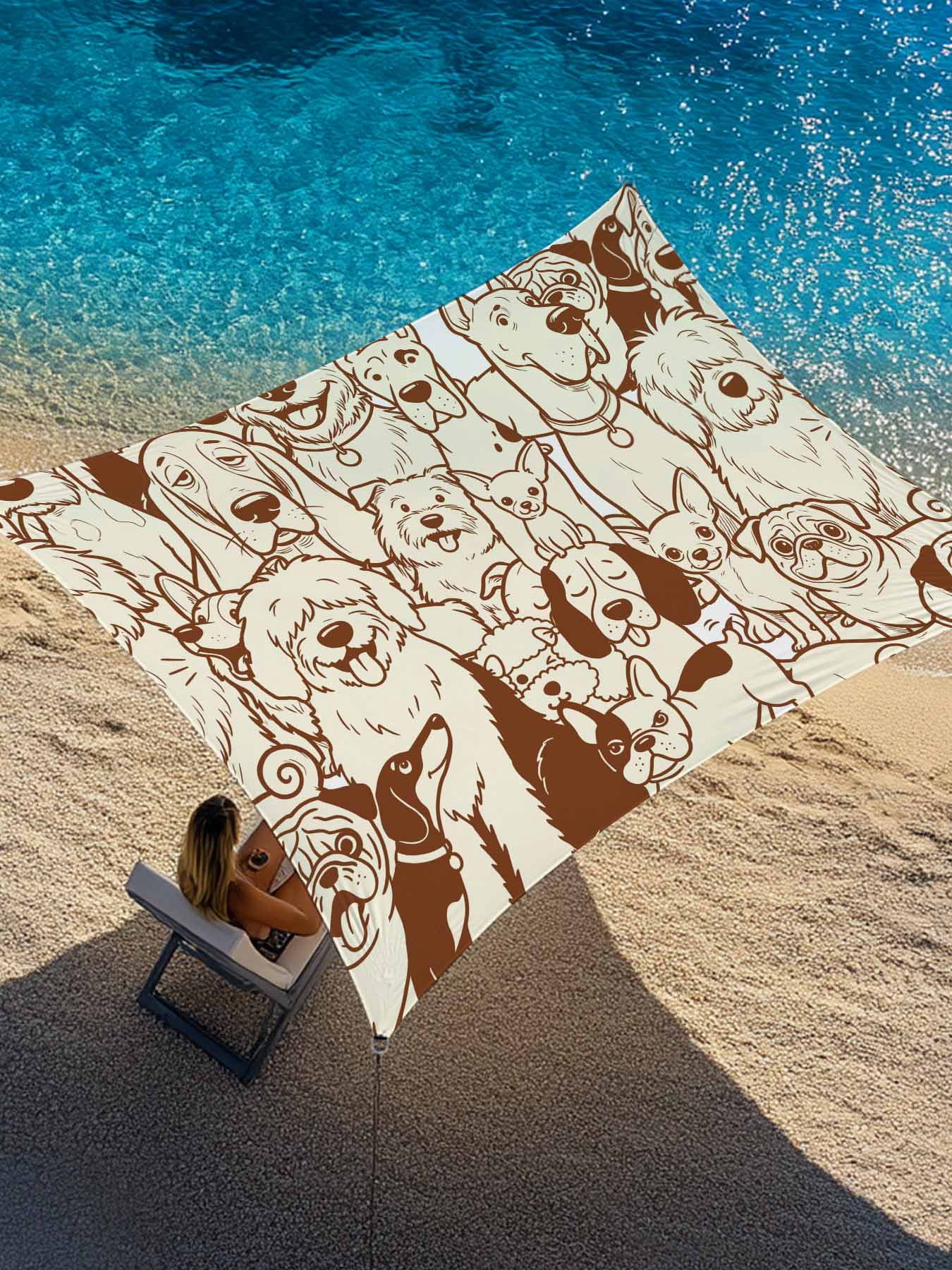 Beige Dag Sun Shade Sail 6.5' x 10', Brown Lines Puppy Cartoon Animal ...