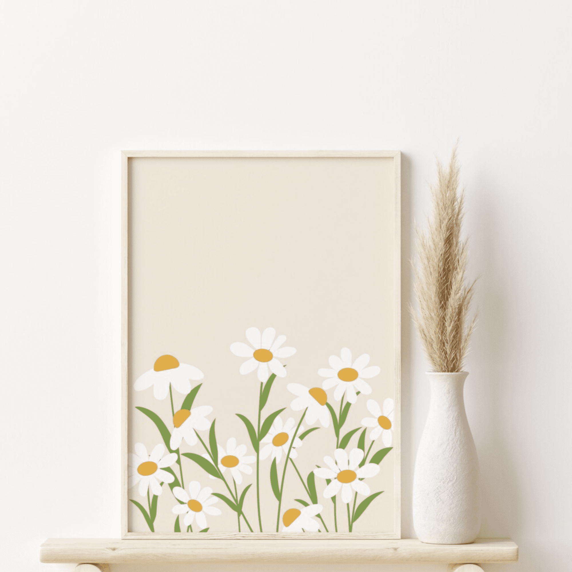 Beige Daisy Boho Floral Neutral Aesthetic Botanical Wall Art Poster ...