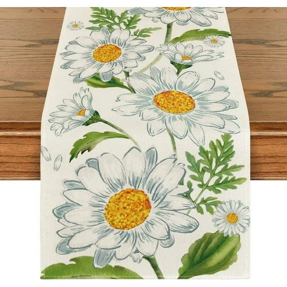 Beige Daisy Leaves Spring Linen Table Runner Party ration Summer ...