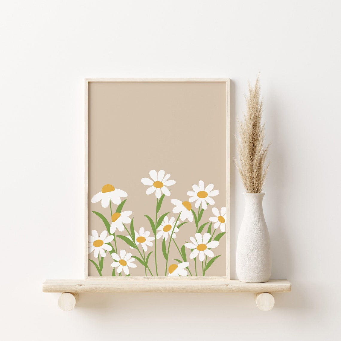 Beige Daisy Print // Daisy Wall Art, Nursery Print, Boho Floral Print ...