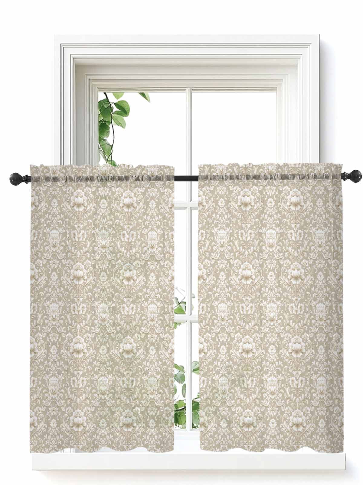 Beige Damask Curtains 54 Inch Length, Sheer Curtains for Bedroom Living ...