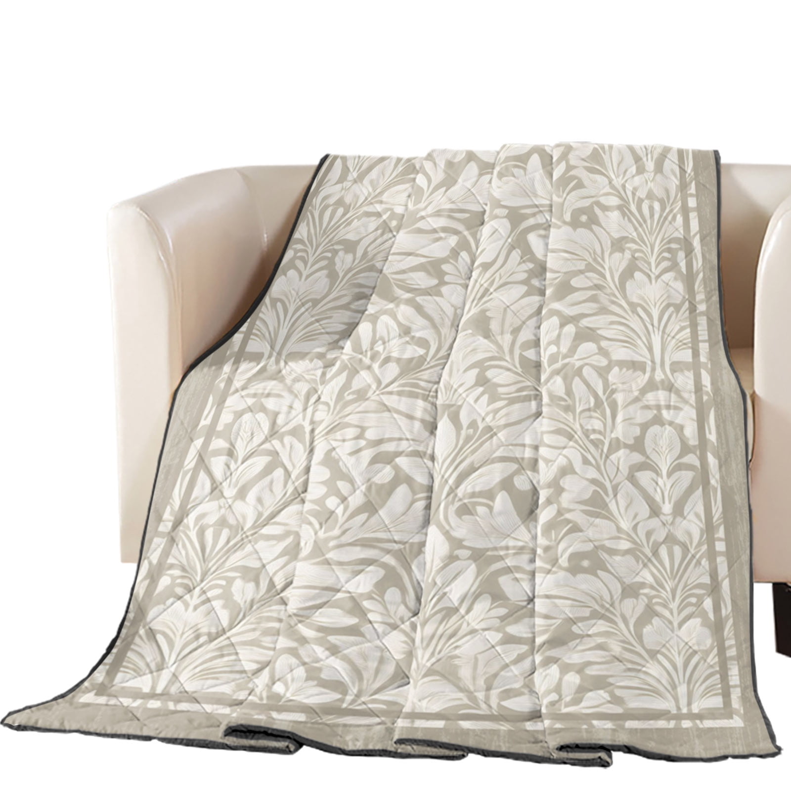 Beige Damask Floral Quilted Comforters Cooling Blanket Queen Size ...