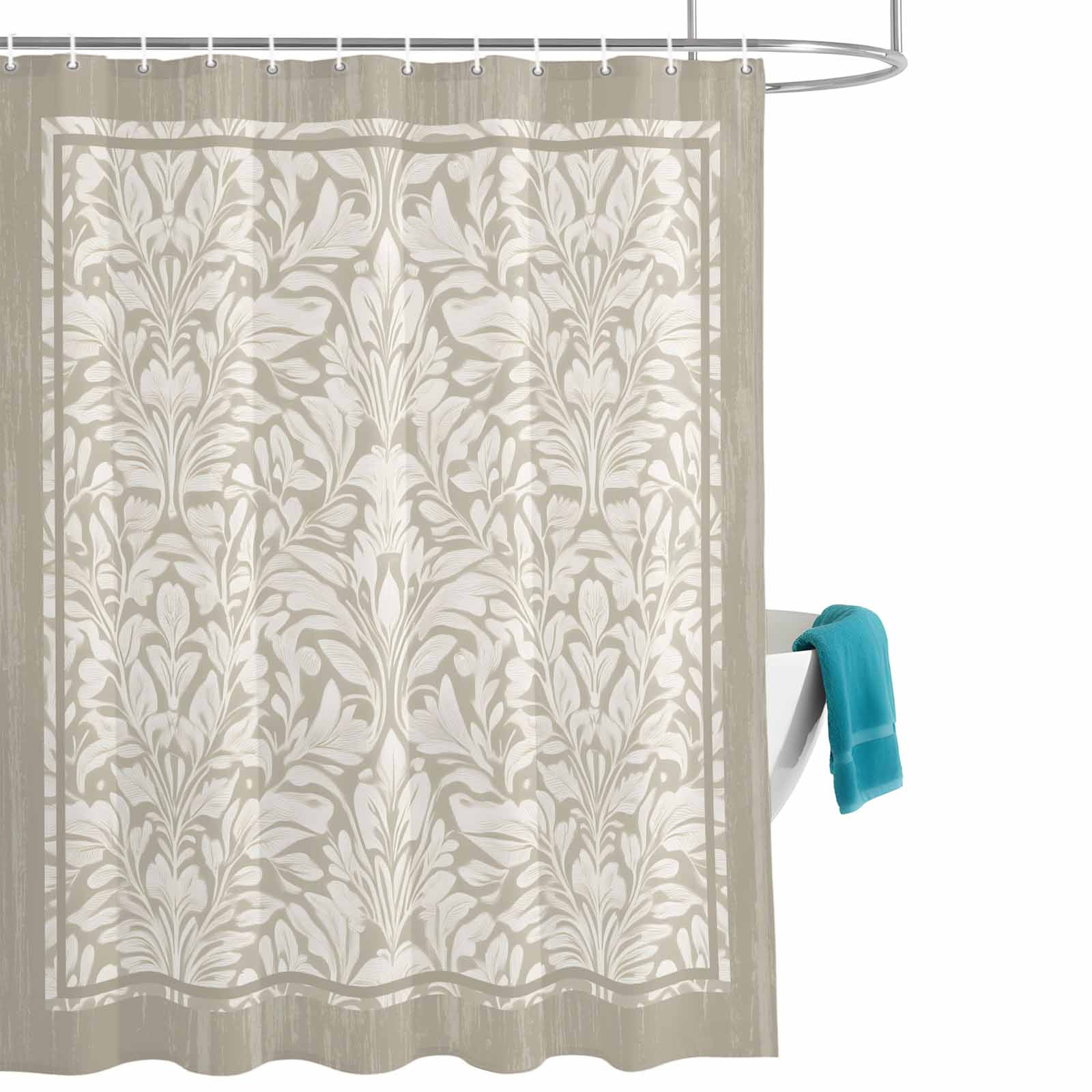 Beige Damask Floral Shower Curtain, Classic Scroll Foliage Oatmeal ...