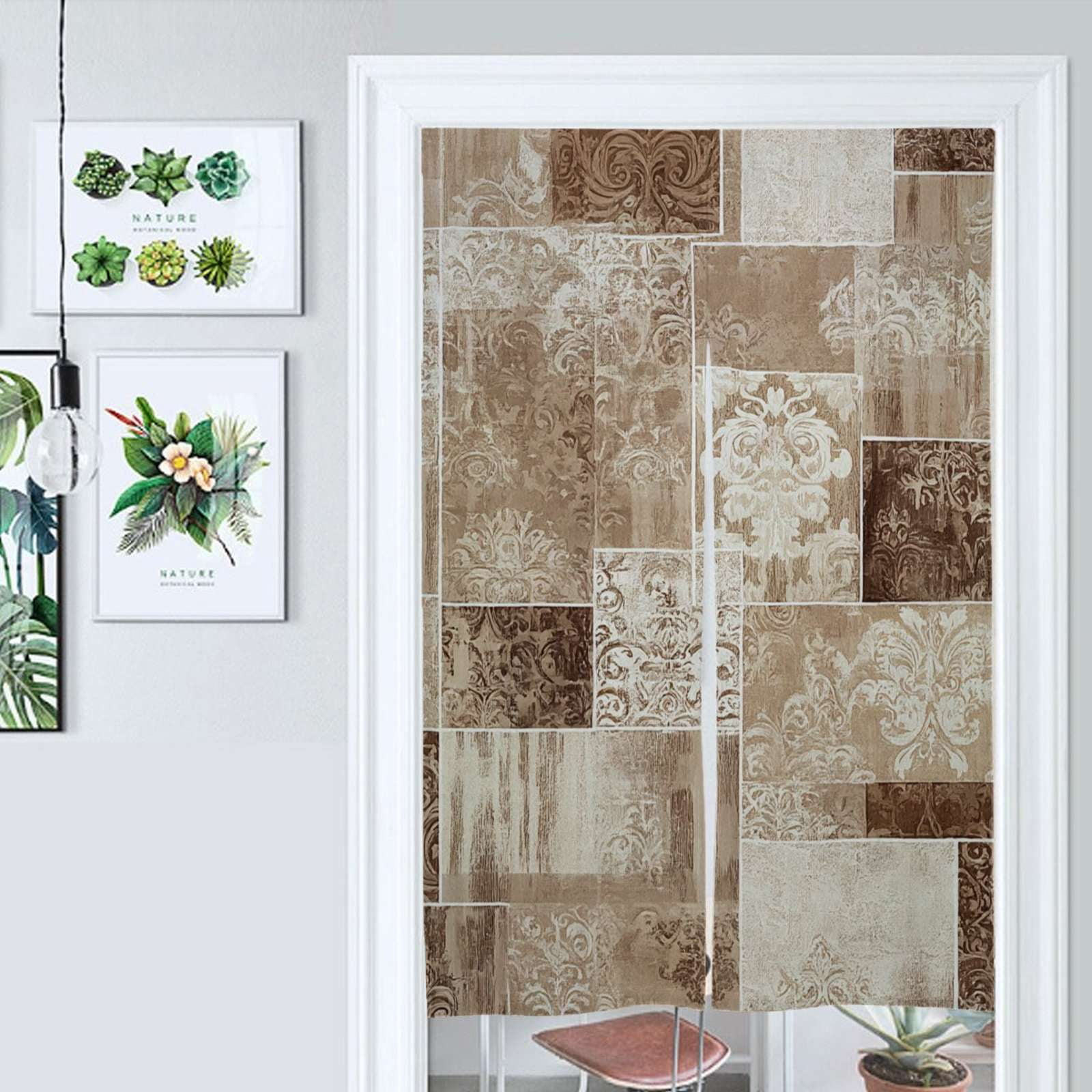 Beige Damask Patchwork Design Door Curtain Nordic Living Room ...