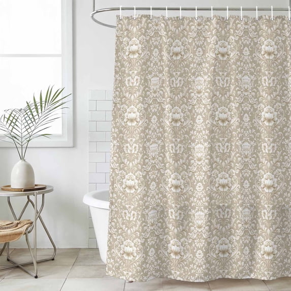 Beige Damask Waterproof Fabric Shower Curtain,Vintage Country Scroll ...