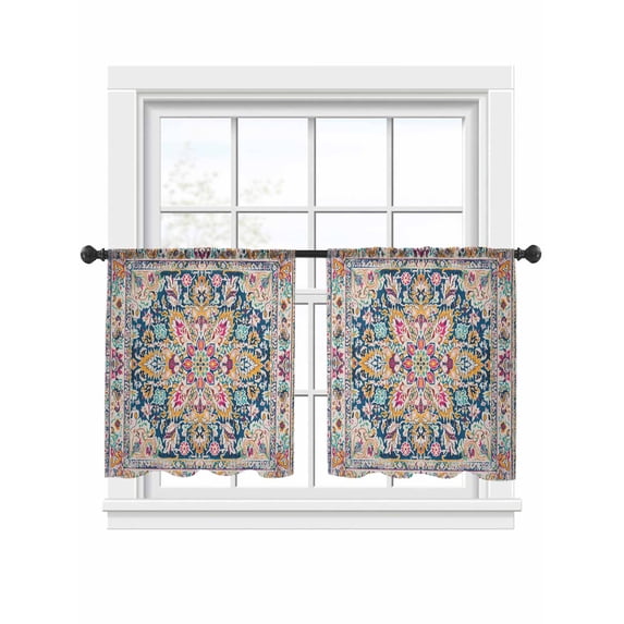 Beige Dark Blue Red Orange Flower Sheer Curtains 2 Panels Set Ethnic ...