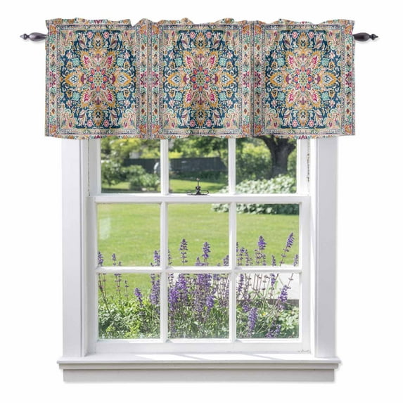Beige Dark Blue Red Orange Flower Valances for Windows, Ethnic Middle ...