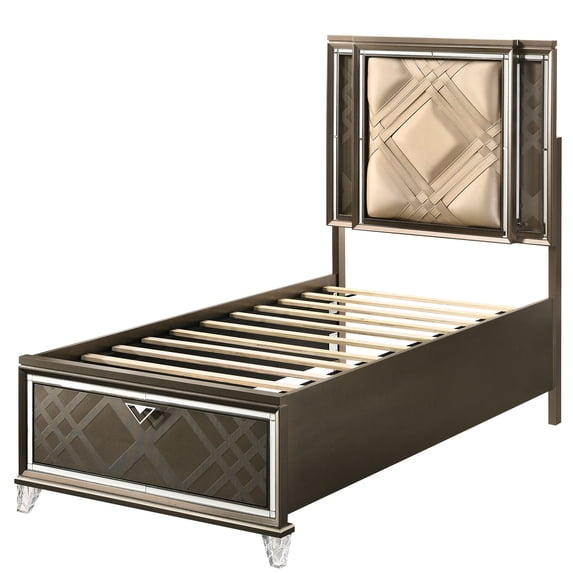 Beige And Dark Champagne Twin Storage Bed, No Box Spring Requirement ...