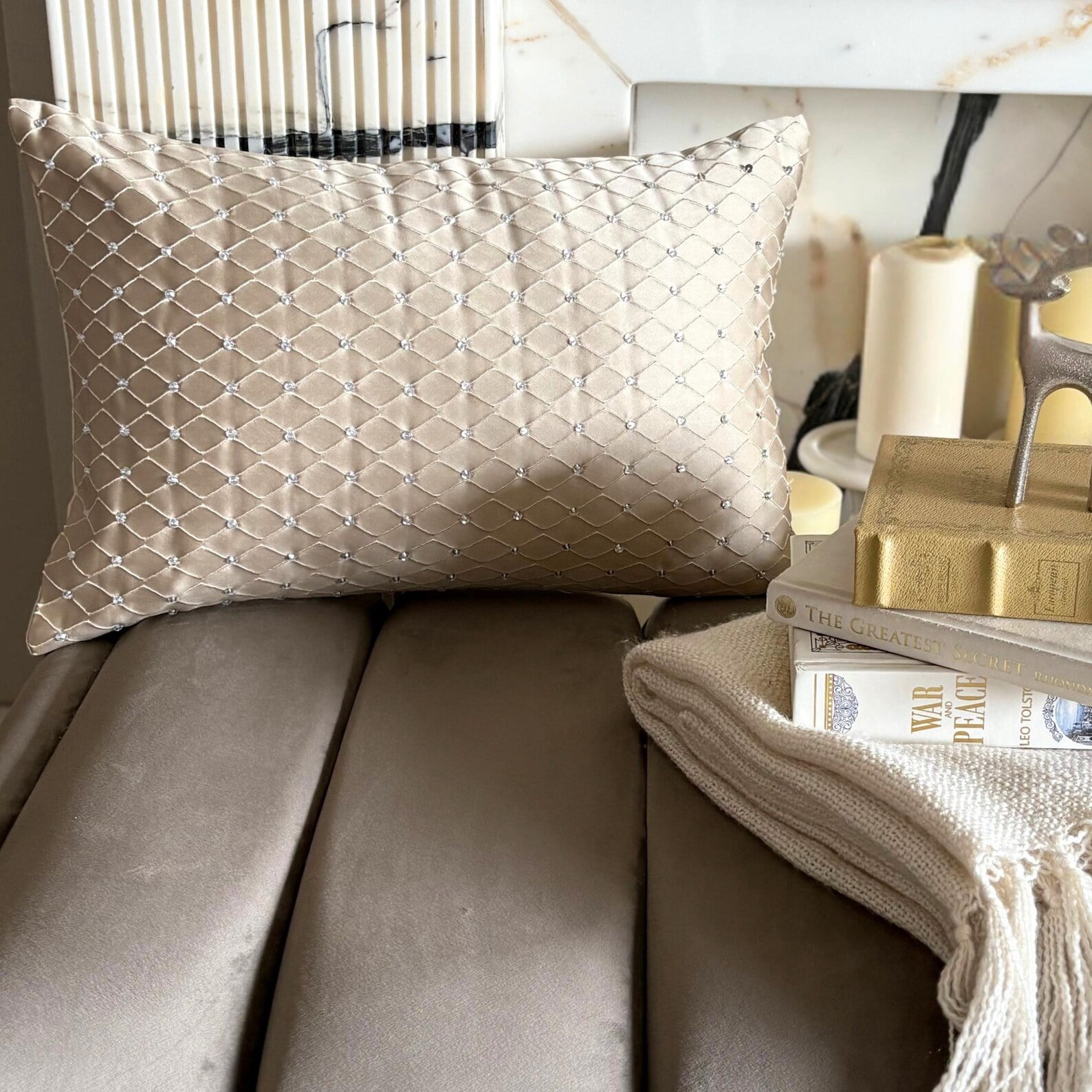 Beige Decorative Lumbar Pillow Cover 12