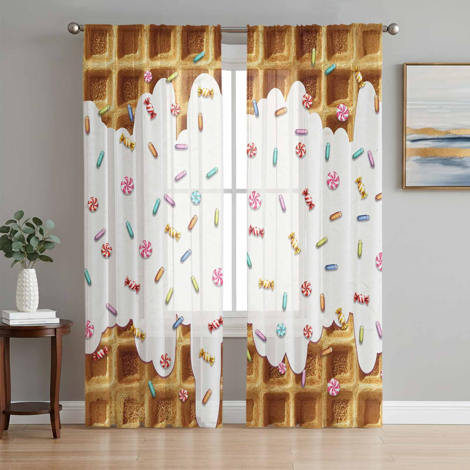 Beige Dessert Cake Sheer Curtains for Living Room Bedroom Modern ...