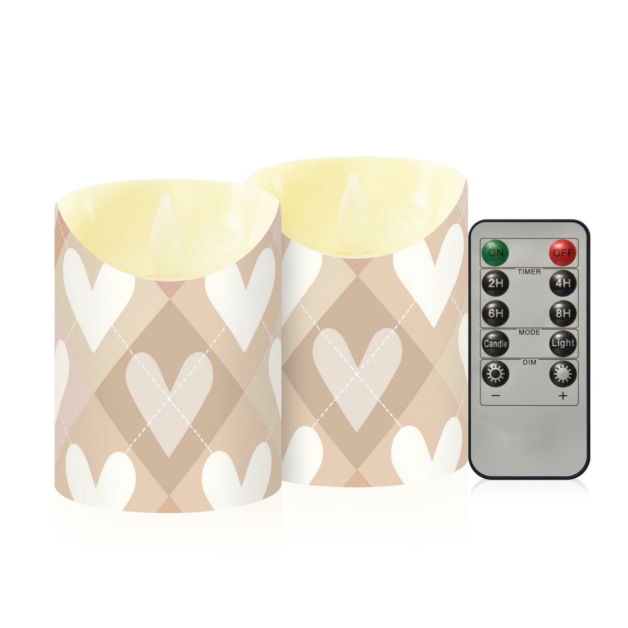 Beige Diagonal Plaids Valentine Hearts Flickering Flameless Candles ...