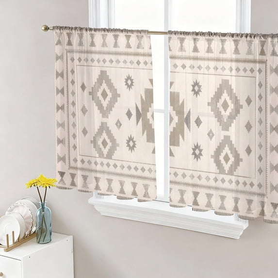 Beige Diamond Motifs Sheer Curtains for Living Room Bedroom, Boho ...