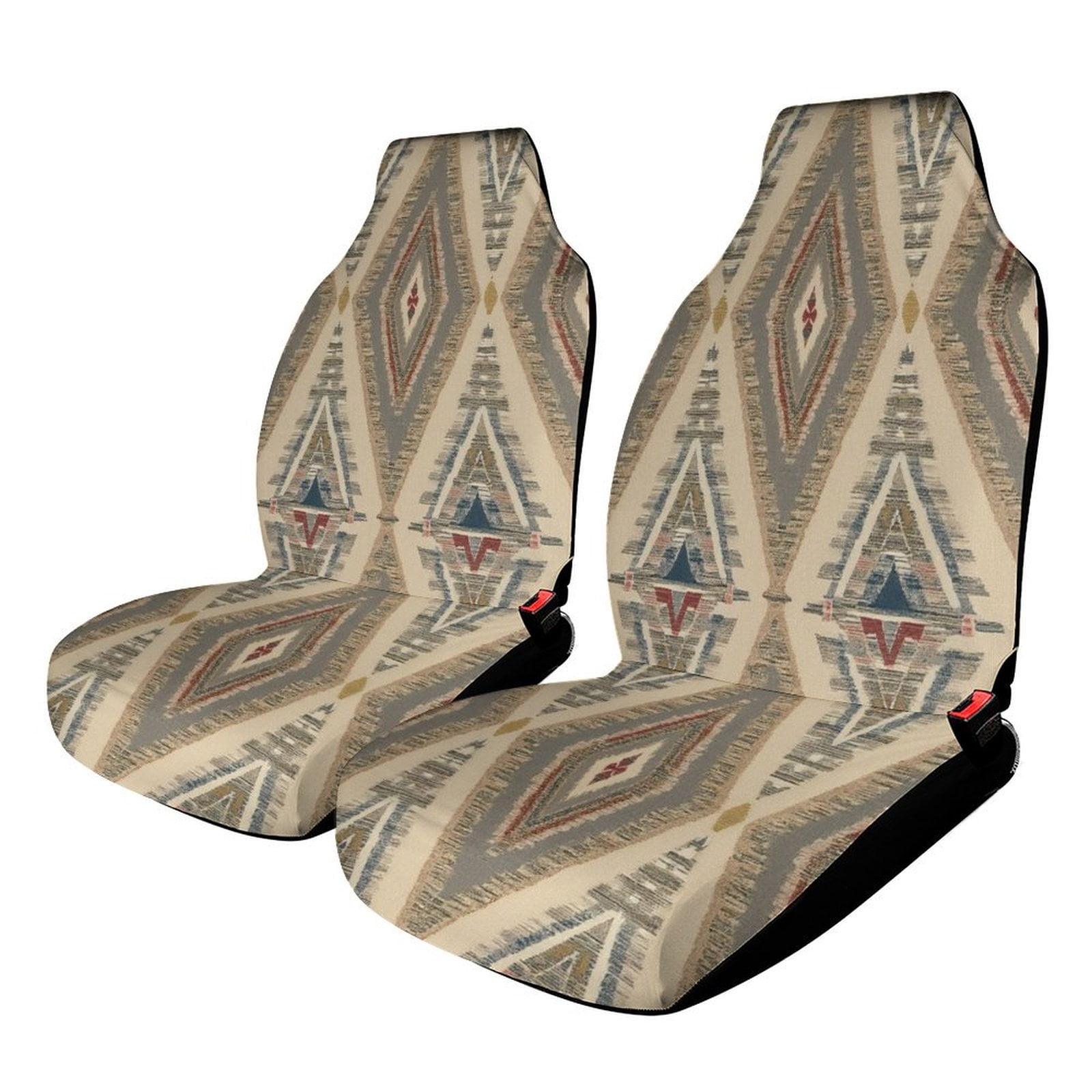 Beige Diamond Patterned Fabric Car Seat Covers Front Seats Universal ...