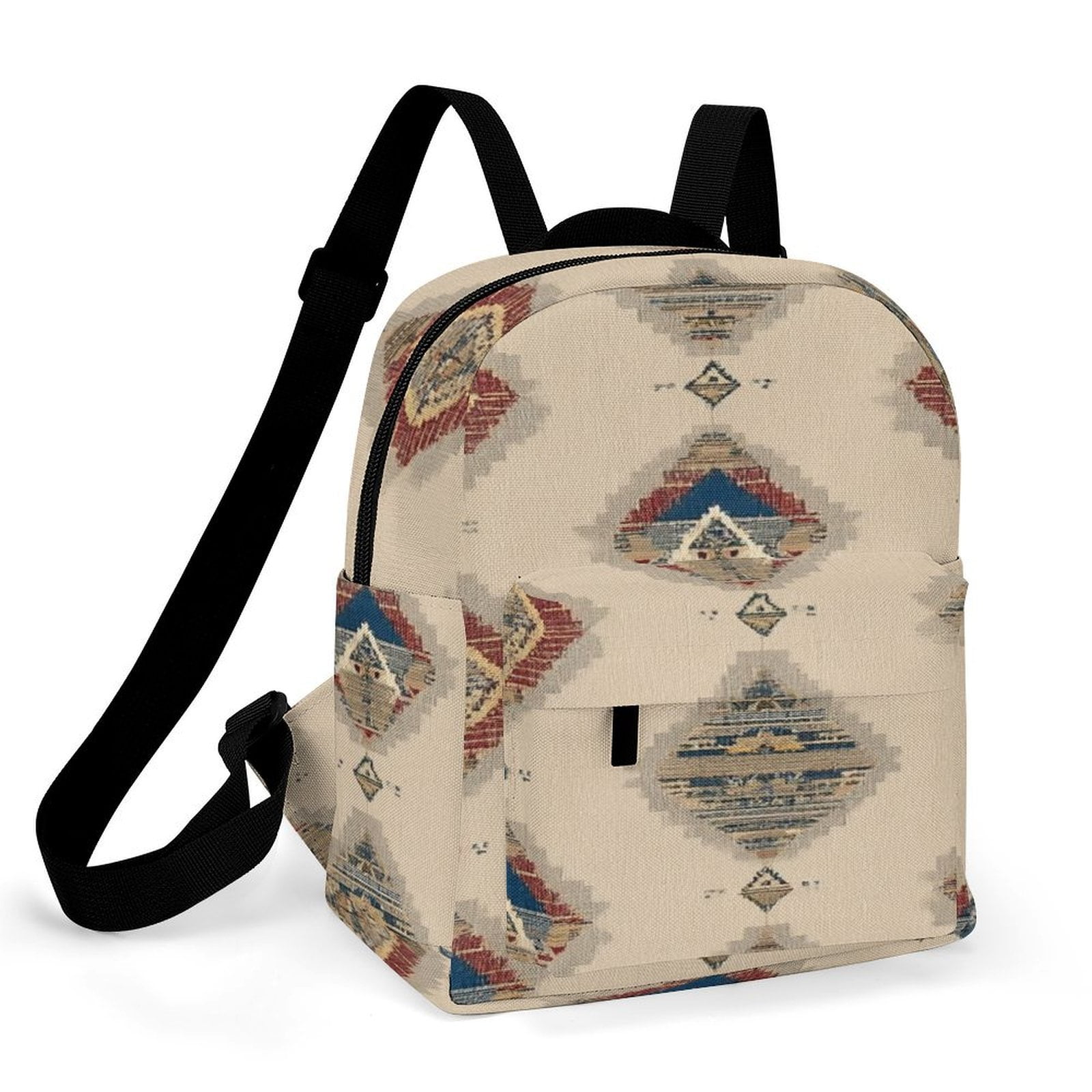 Beige Diamond Patterned Fabric Small Backpack Cute Mini Backpacks For ...