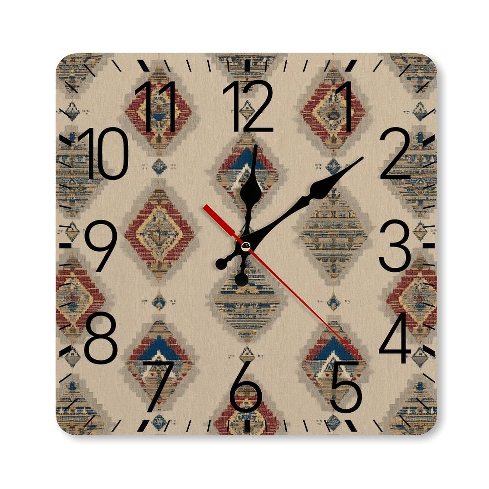 Beige Diamond Patterned Fabric Wall Clock Silent Non-Ticking For Home ...