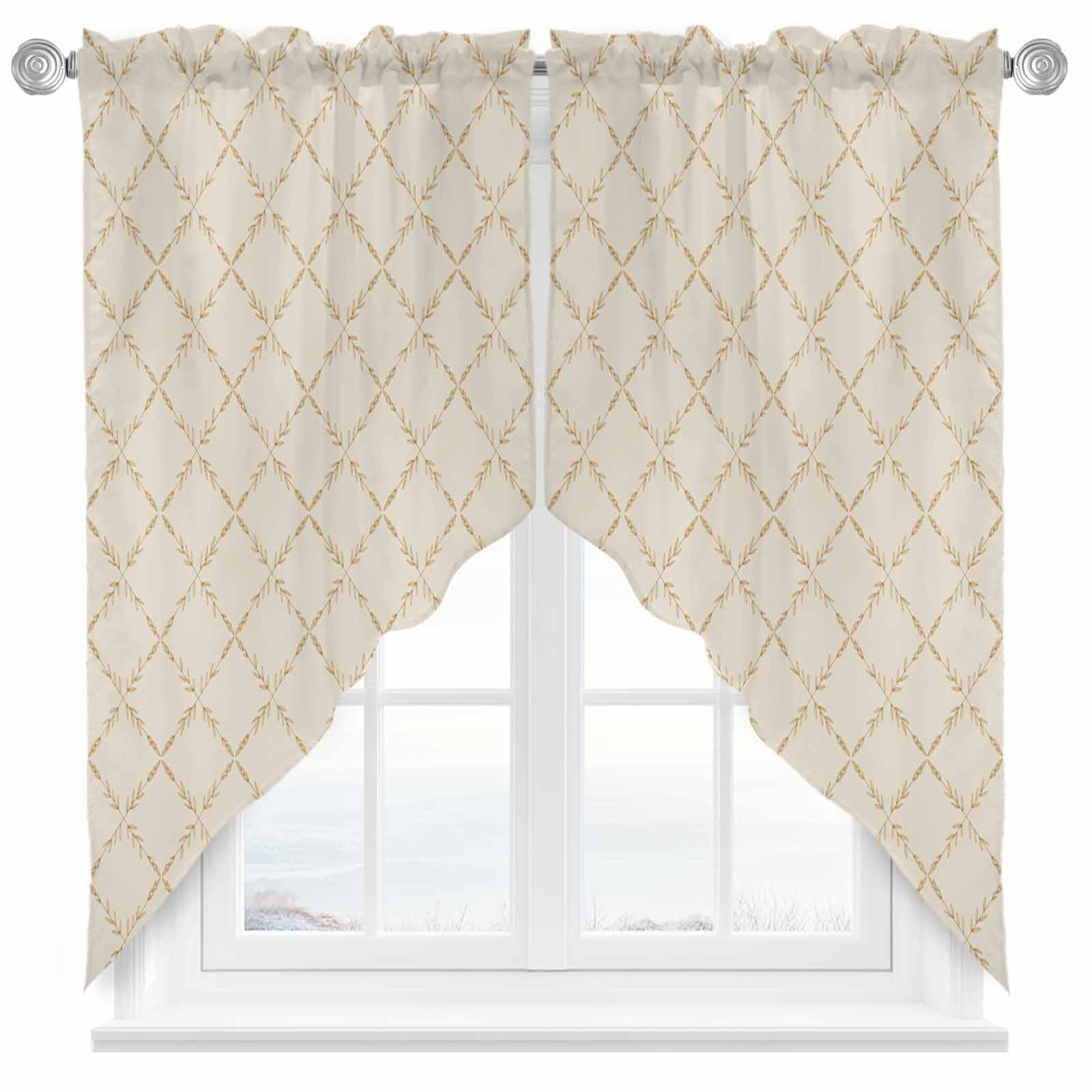 Beige Diamond Plaid Swag Curtain Valance for Windows, Abstract Autumn ...