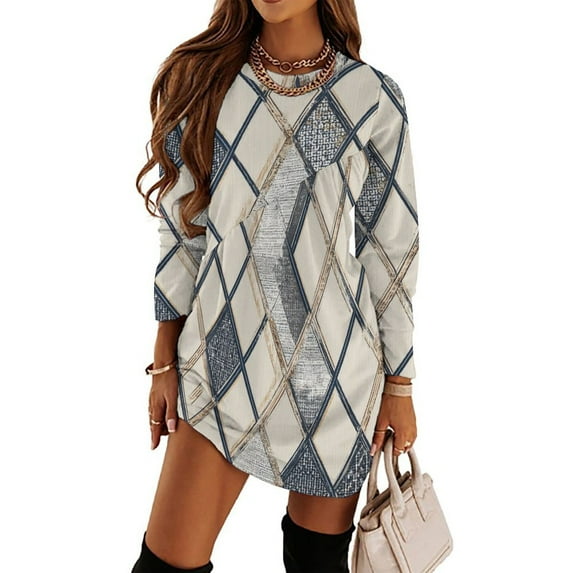 Beige Diamond Textured Pattern Loose Dress Evening Dress Summer Dresses ...