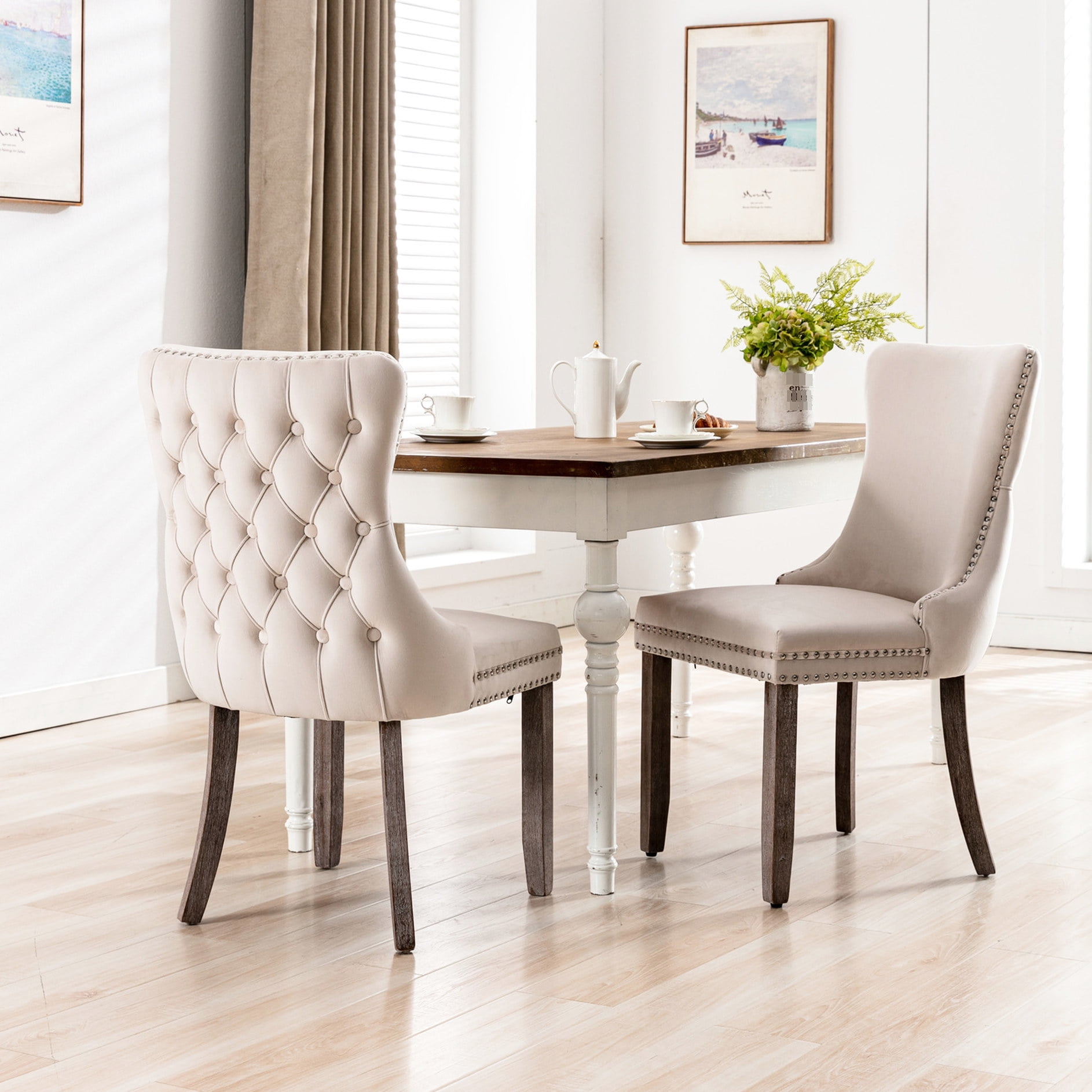 Beige Dining Chairs with Wing-Back Design | Bring Warmth to Dining ...