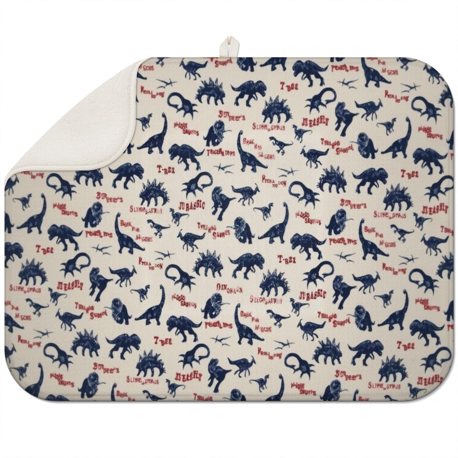 Beige Dinosaurs Text Pattern Dish Drying Mat for Kitchen 1 Pack, Ultra ...
