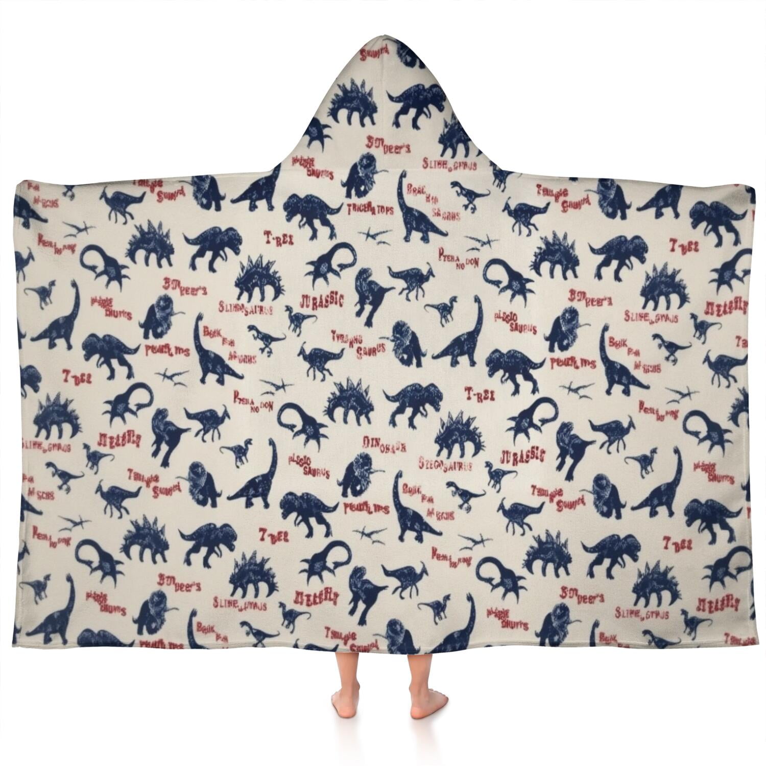 Beige Dinosaurs Text Pattern Hooded Bath Towel，60"x35" for Ages 3 To 12 ...