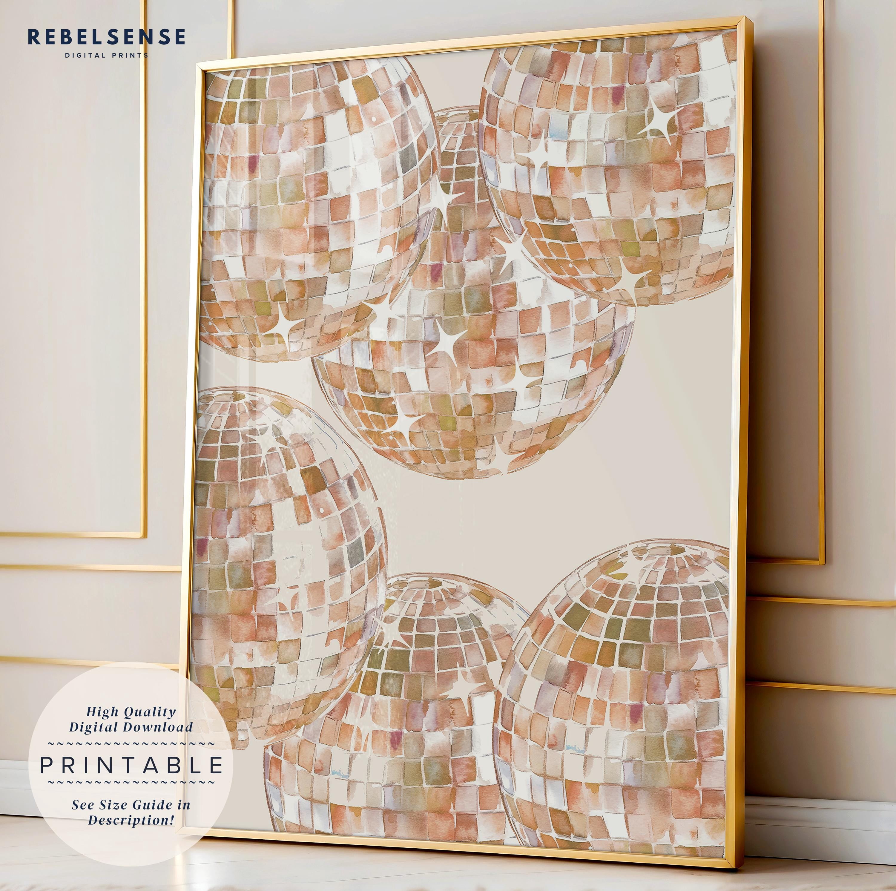 Beige Disco Ball Poster Funky Mirrorball Poster College Dorm Decor ...