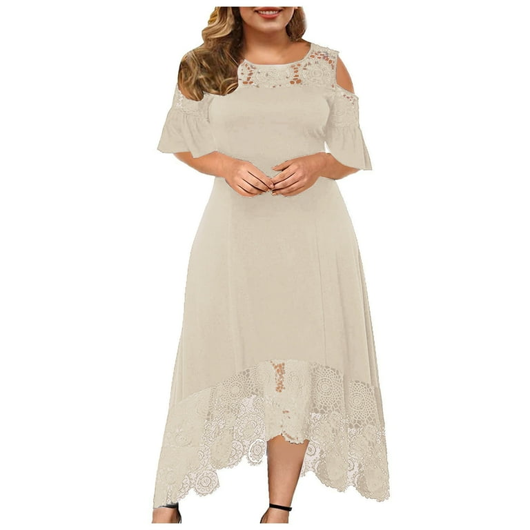Lace Dress With Sleeves Beige