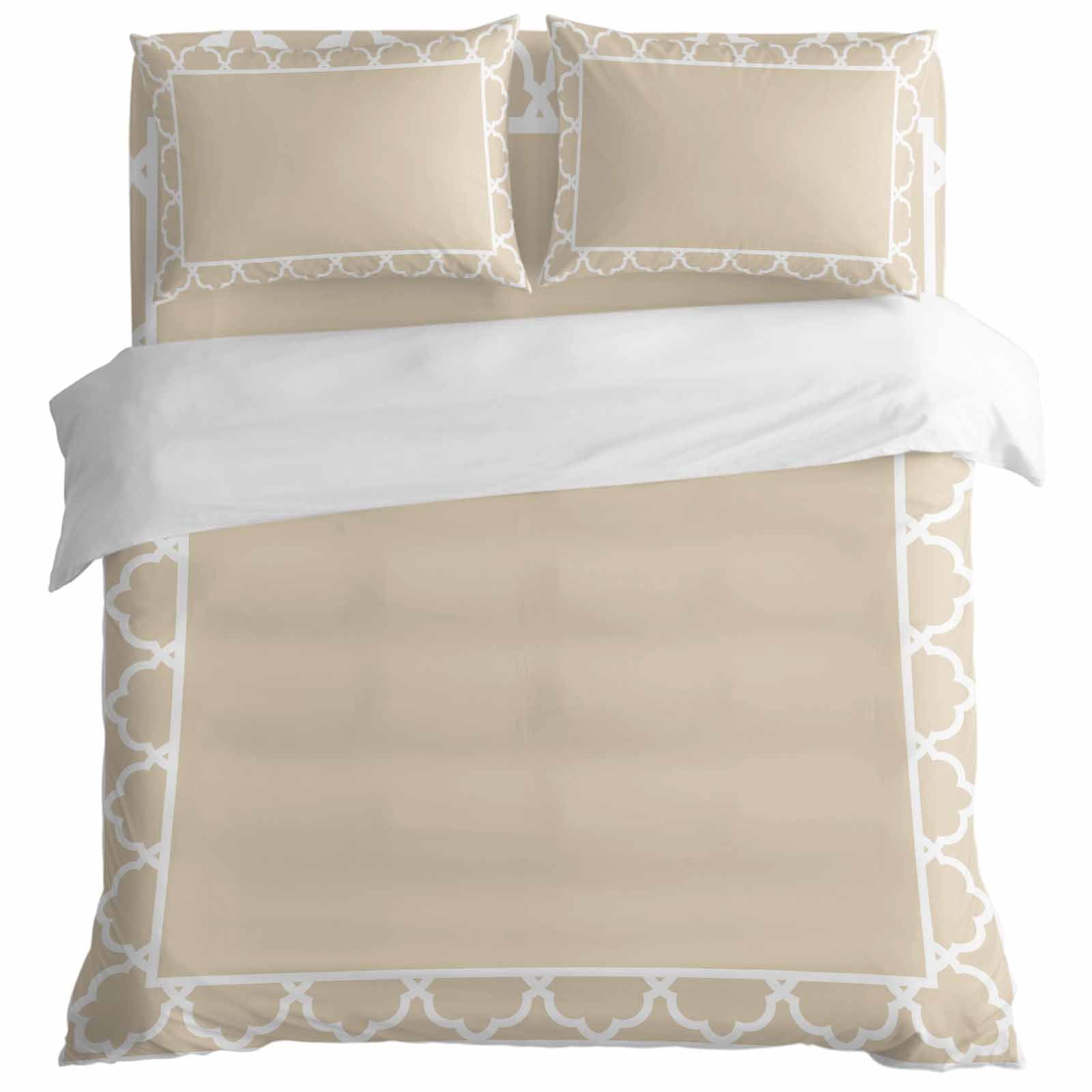Beige Duvet Cover Set King Size, Geometric Morocco Printed Border ...
