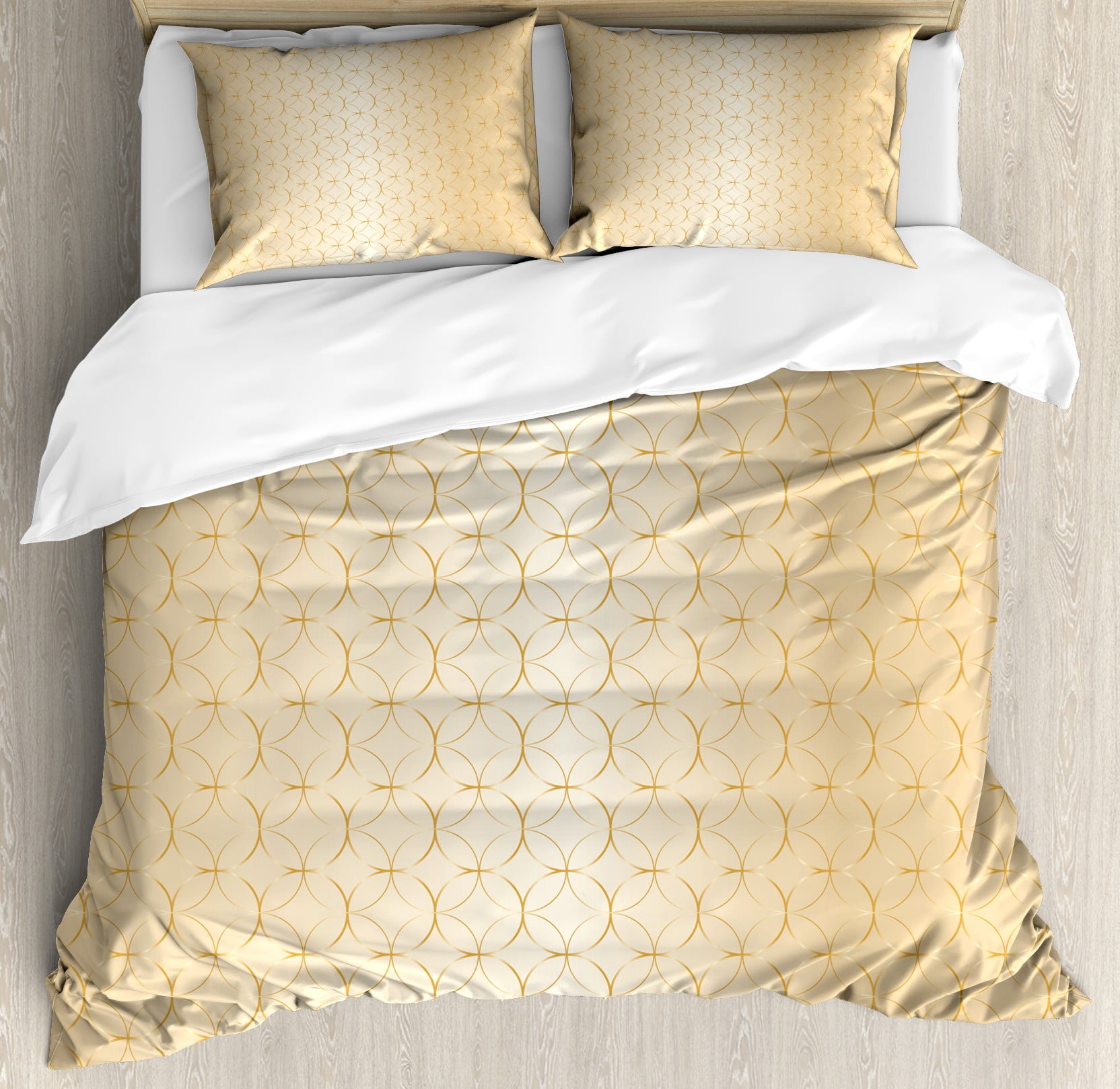 Beige Duvet Cover Set, Linked Circle and Diamond Shape Motifs Geometric ...